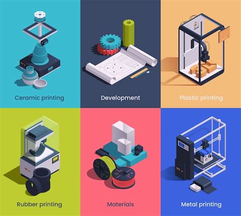 Premium Vector Isometric 3d Printing Mini Composition Set