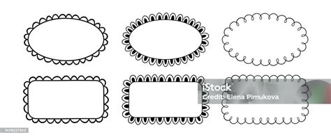 낙서 원과 사각형 가리비 프레임 손으로 그린 가리비 가장자리 사각형과 타원 모양 간단한 라벨 양식 플라워 실루엣 레이스 프레임