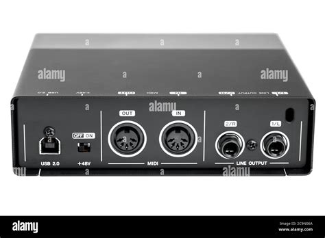 Usb Audio Interface Back View Of The Panel With Plugs For Connection External Sound Card Black