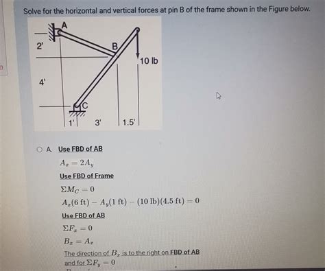 Solved Solve For The Horizontal And Vertical Forces At Pin B