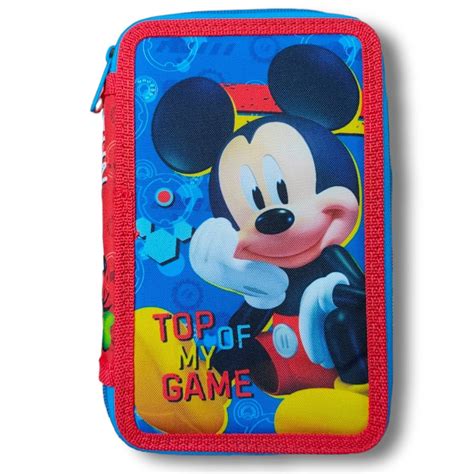 Estuche Escolar De 3 Cremalleras Mickey Mouse Con LÁpices De Colores Y