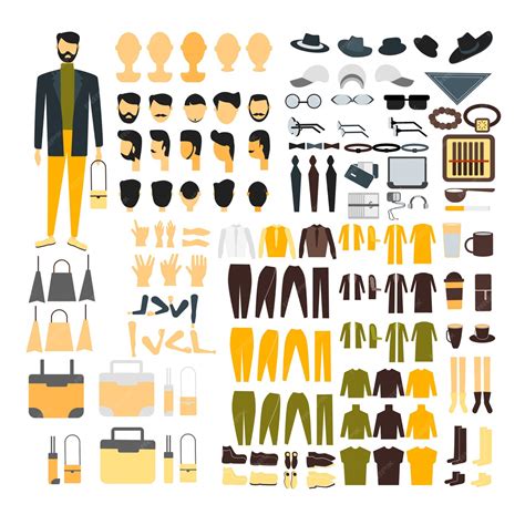 Человек набор символов для анимации с различными взглядами прической эмоциями позой и жестом