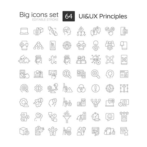 Premium Vector User Experience And Interface Design Principles Linear Big Icons Set