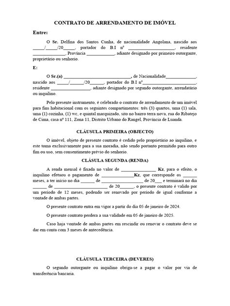 Contrato De Arrendamento De ImÓvel A Preencher Pdf Leasing