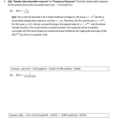 Solved Ch2 Steady State Sinusoidal Response Or Frequency