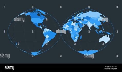 World Map Quartic Authalic Projection Interrupted Into Two Hemispheres