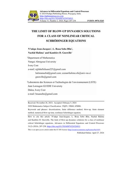 Pdf The Limit Of Blow Up Dynamics Solutions For A Class Of Nonlinear