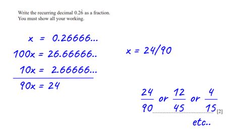 Recurring Decimals To Fractions Past Paper Questions For Igcse