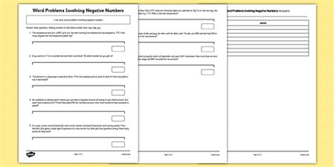 Negative Number Word Problems Teacher Made Twinkl