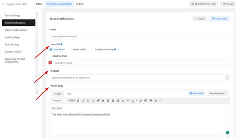 conditional email notification in wp fluent form wordpress plugin