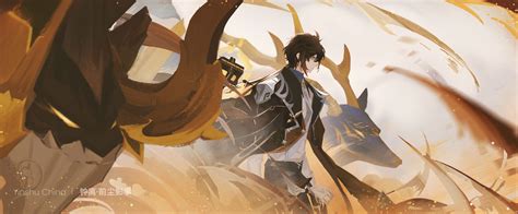 Zhongli Azhdaha And Skybracer Genshin Impact Drawn By Li0n