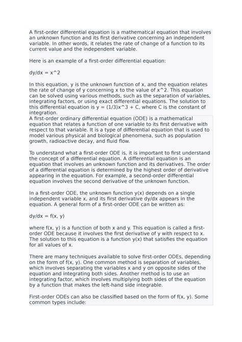 First Order Ordinary Differential Equation A First Order Differential Equation Is A