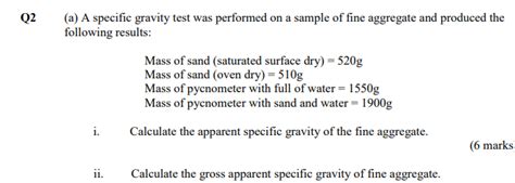 Solved Q A A Specific Gravity Test Was Performed On A Chegg