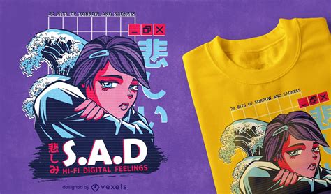 Vaporwave Anime Girl T Shirt Design Vector Download