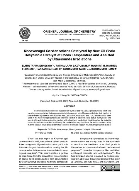 Pdf Knoevenagel Condensations Catalyzed By New Oil Shale Recyclable
