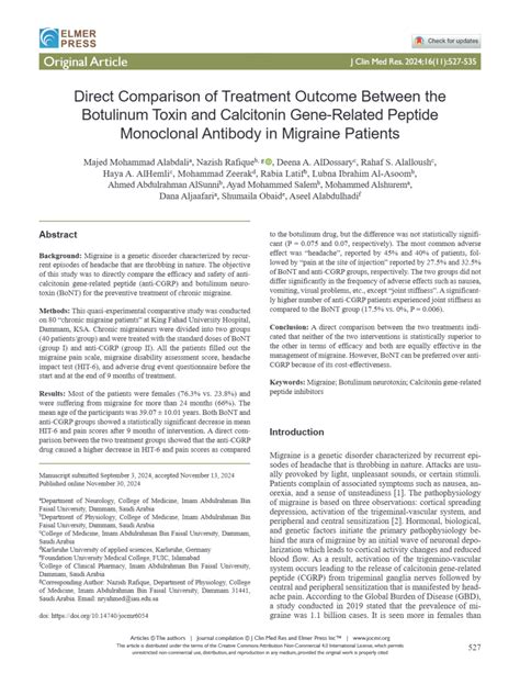 Pdf Direct Comparison Of Treatment Outcome Between The Botulinum Toxin And Calcitonin Gene