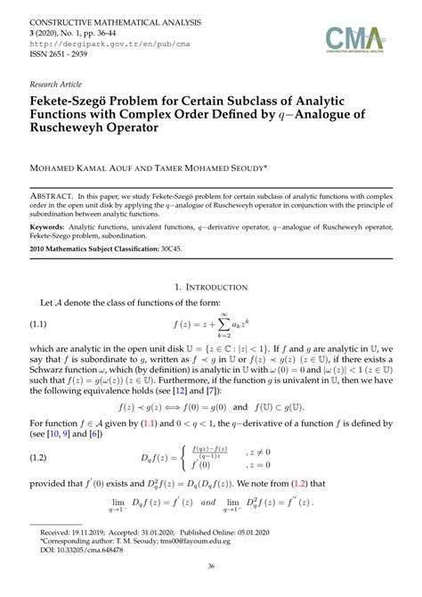 Pdf Fekete Szegö Problem For Certain Subclass Of Analytic Functions With Complex Order Defined