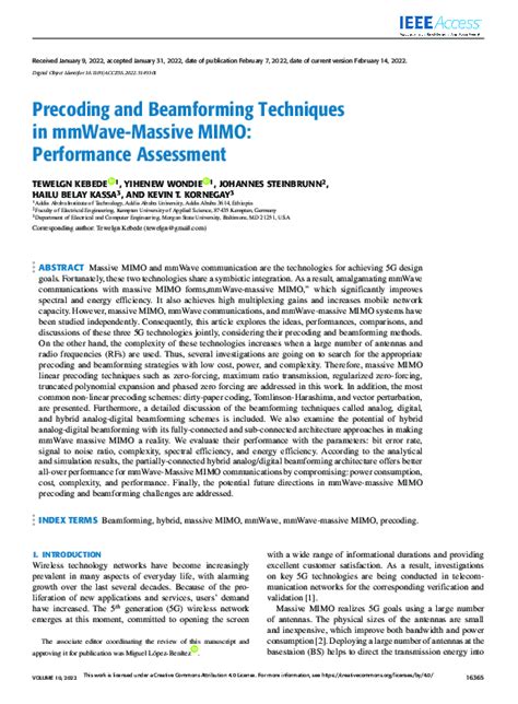 Pdf Precoding And Beamforming Techniques In Mmwave Massive Mimo Performance Assessment