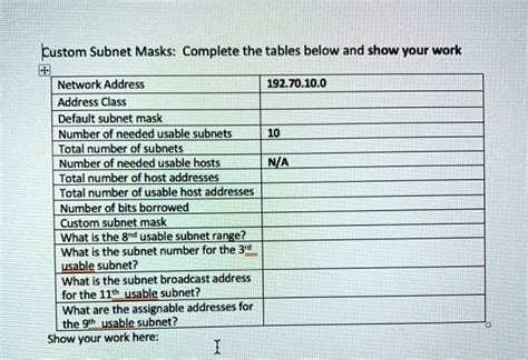 solved text custom subnet masks complete the tables below and show