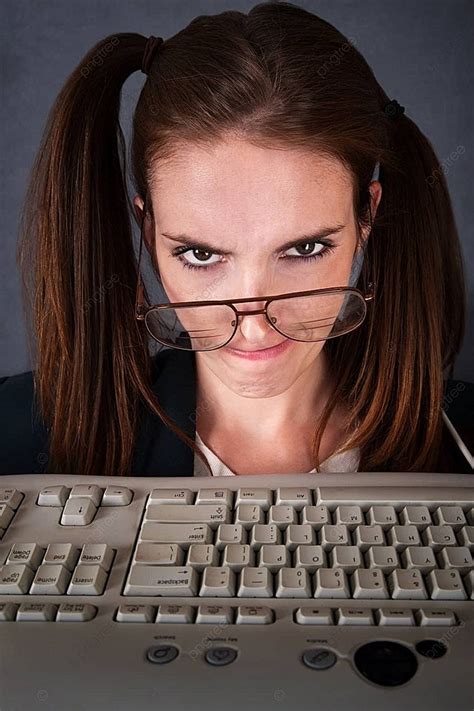 Upset Female Computer Nerd Blue Humor Gray Photo Background And Picture