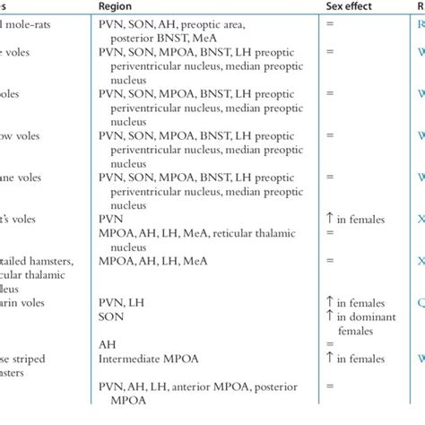 1 Summary Of Sex Differences In The Brain Ot System And Plasma Ot In
