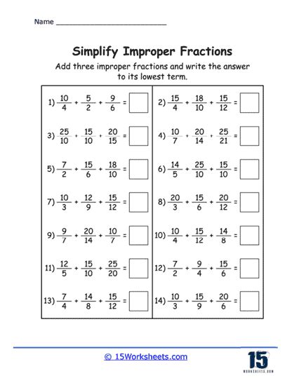 Simplifying Improper Fractions Worksheets 15