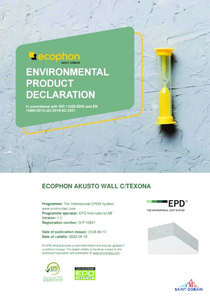 Environmental Product Declaration Certificate Akusto Wall C Texona Saint Gobain Ecophon Nbs