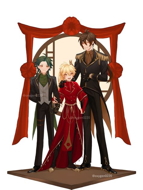 Zhongli Aether And Xiao Genshin Impact Drawn By Oxygen Danbooru