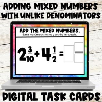 Adding Mixed Numbers With Different Denominators Digital Task Cards