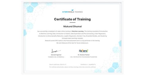 Successfully Completed The Machine Learning Training From Internshala… Mukund Dhumal