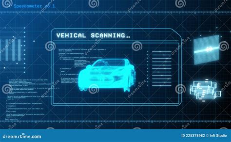 Blue Hud Driving Car Scanning User Interface In Pixels Display