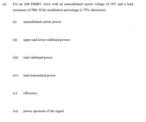 Solved A For An Am Dsbfc Wave With An Unmodulated Carrier