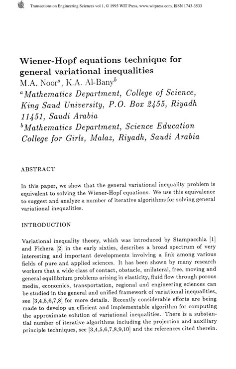 Pdf Wiener Hopf Equations Technique For General Variational Inequalities