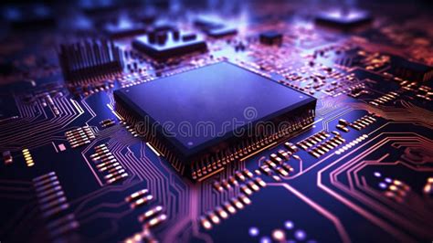 Red Glowing Ai Microprocessor For Artificial Intelligence On Circuit Stock Illustration