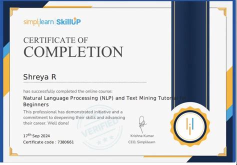 Shreya R On Linkedin Certificatecompletion Nlp Textmining Simplilearn Skillup