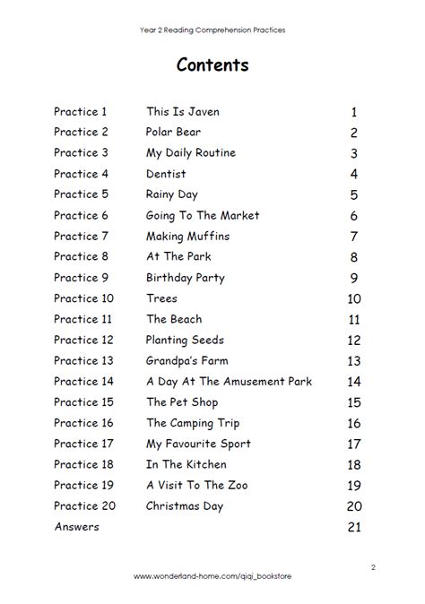 Reading Comprehension Practices Year 2 Wonderland Home