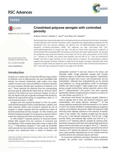 Pdf Crosslinked Polyurea Aerogels With Controlled Porosity