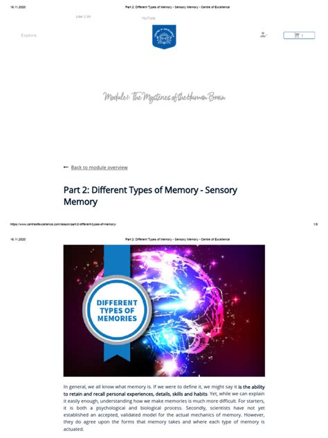 Part 2 Different Types Of Memory Sensory Memory Centre Of