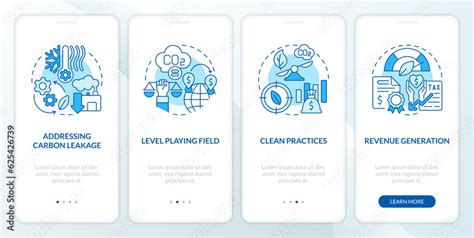 Linear Blue Icons Representing Carbon Border Adjustment Mobile App Screen Set 4 Steps Graphic