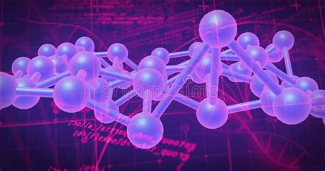 Image Of Network Of Connections With Molecules Over Data Processing On Black Background Stock