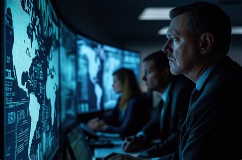 Security Professionals Monitoring Data In A Control Room Premium Ai Generated Image