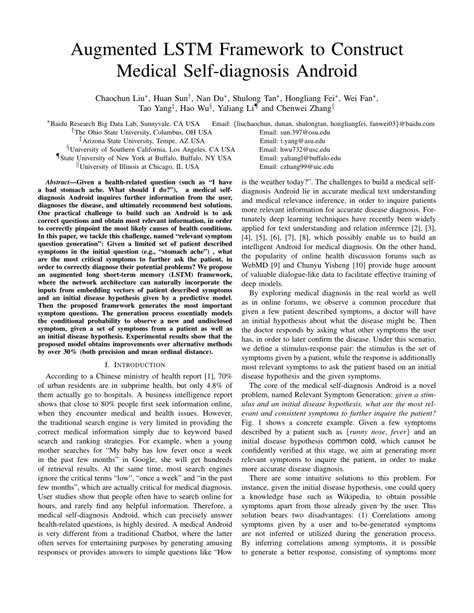 Pdf Augmented Lstm Framework To Construct Medical Self Diagnosis Android
