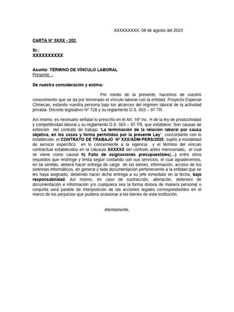 Carta De Cese Modelo Pdf