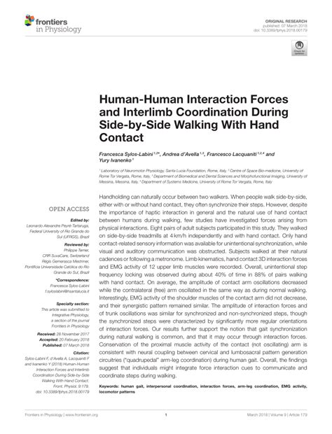 Pdf Human Human Interaction Forces And Interlimb Coordination During