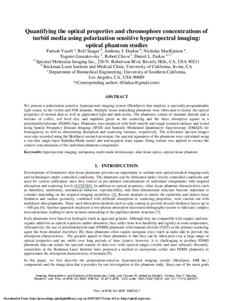 Pdf Quantifying The Optical Properties And Chromophore Concentrations