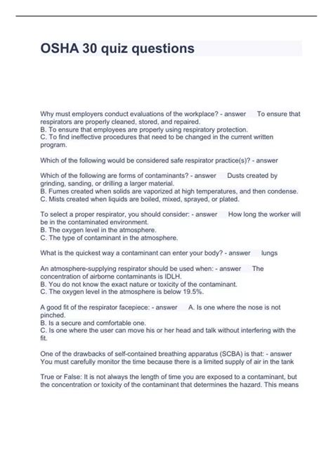 OSHA 30 Quiz Questions With Correct Answers 2024 Osha30 Stuvia US