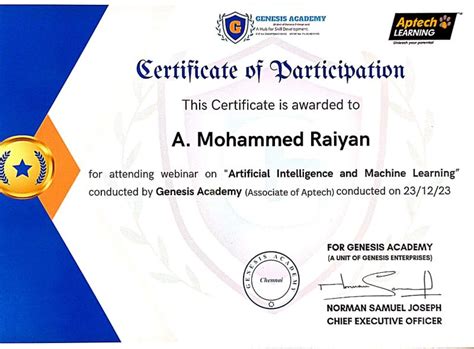 Artificialintelligence Machinelearning Ai Ml Webinar Genesisacademy Mohammed Raiyan A