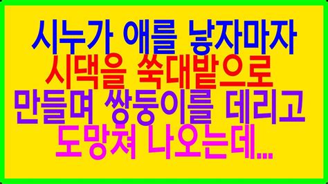 실화사연 시누가 애를 낳자마자 시댁을 쑥대밭으로 만들며 쌍둥이를 데리고 도망쳐 나오는데 Youtube