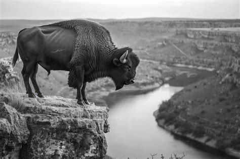 Free Photo Bison Outdoors In Black And White