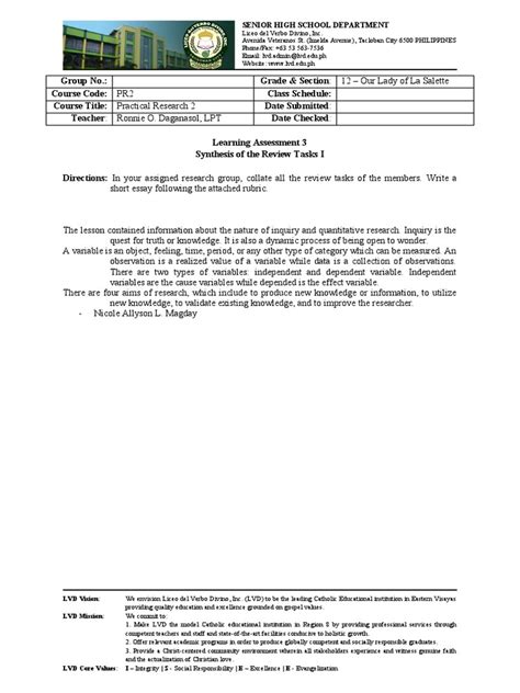 Learning Assessment 3 Synthesis Of Review Task I Pdf